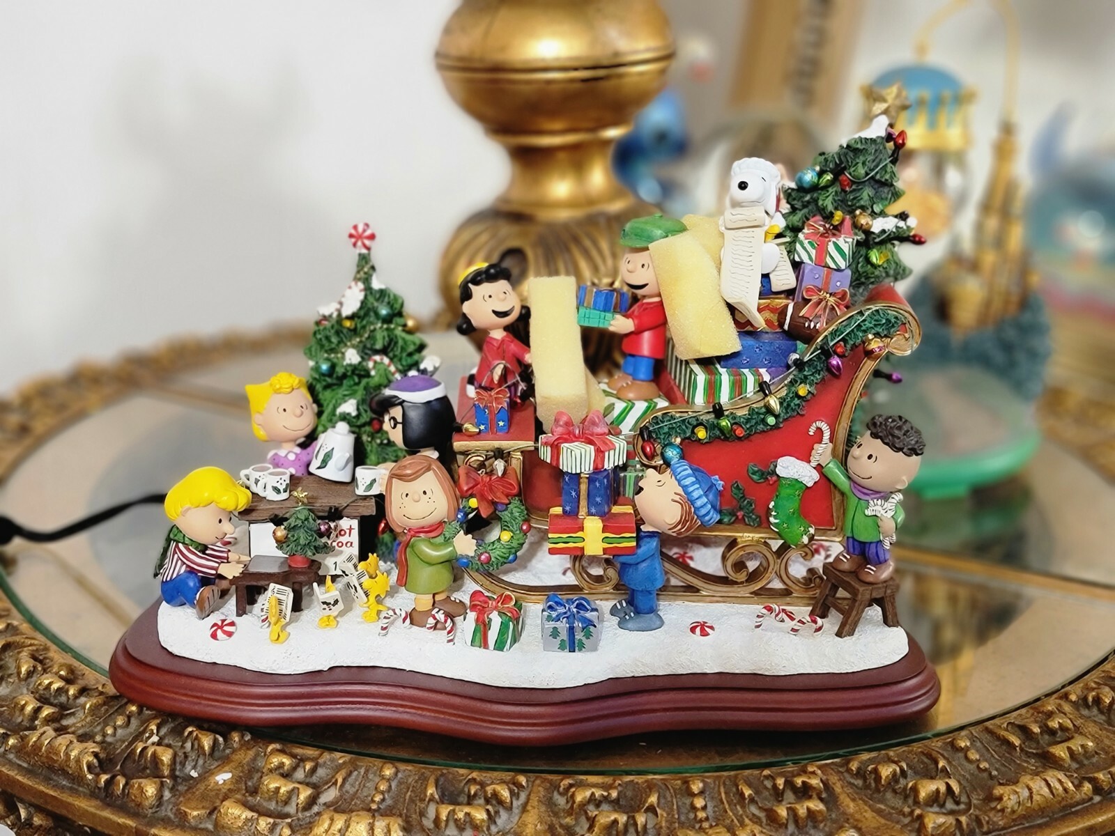 代購代標第一品牌－樂淘letao－PEANUTS Snoopy Danbury Mint Christmas Sleigh Lighted Sculpture Figurine new 海外 即決