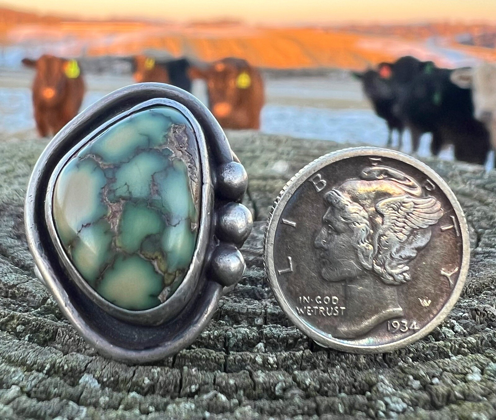 日本代購代標第一品牌【樂淘letao】－13g Vintage Navajo Sterling Silver & Damele Spiderweb Turquoise Variscite ...