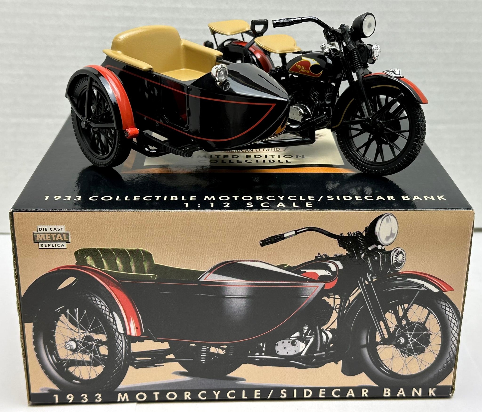 日本代購代標第一品牌【樂淘letao】－Harley Davidson 1933 Black Motorcycle Sidecar Coin Bank 1/12 Diecast 99198 ...