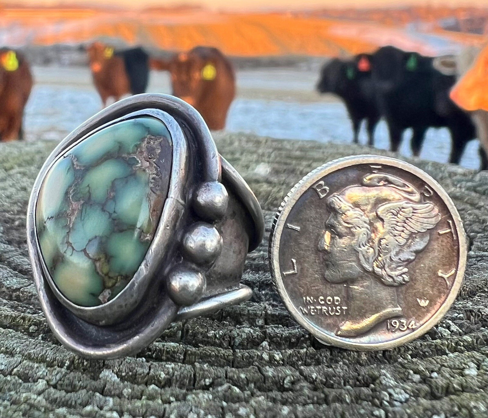 日本代購代標第一品牌【樂淘letao】－13g Vintage Navajo Sterling Silver & Damele Spiderweb Turquoise Variscite ...