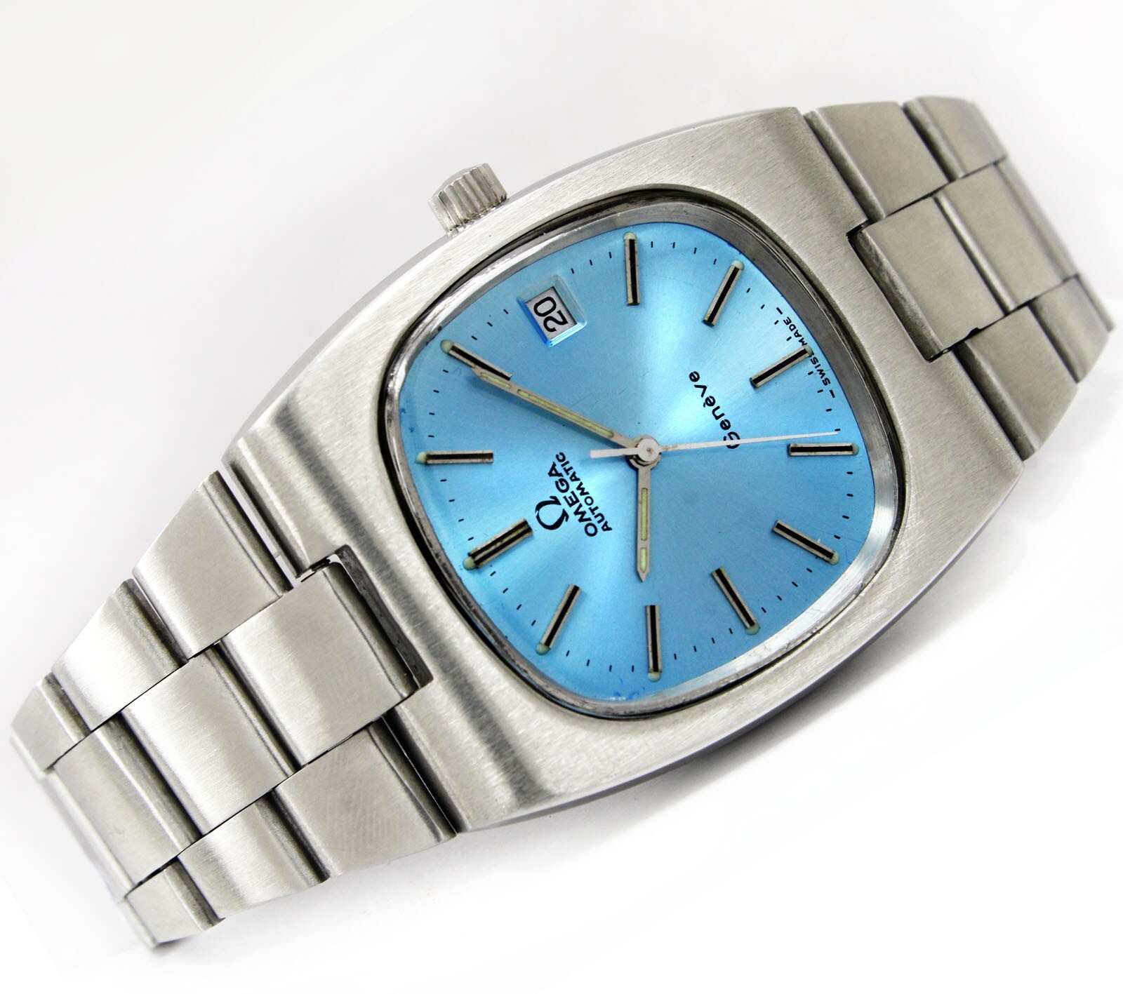日本代購代標第一品牌【樂淘letao】－1974 Omega Geneve Automatic Sunburst Blue Mens Vintage Steel Watch New Year ...
