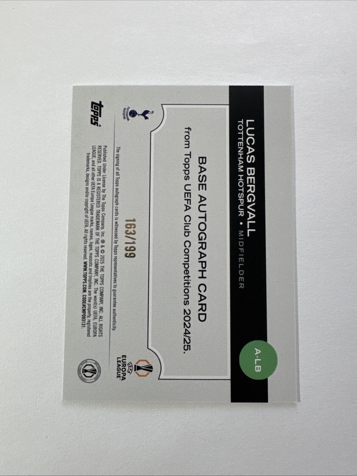 日本代購代標第一品牌【樂淘letao】－2024-25 TOPPS Lucas Bergvall Rookie Card Green Auto #163/199 UCC 海外 即決