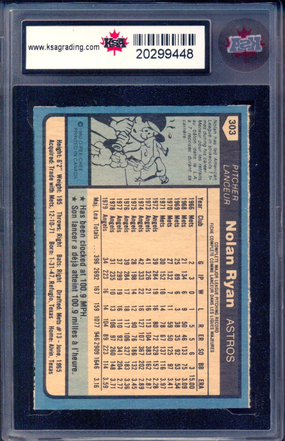 日本代購代標第一品牌【樂淘letao】－1980 TOPPS OPC O PEE CHEE BASEBALL #303 Nolan Ryan HOF KSA 8 NM-MINT Angels ...