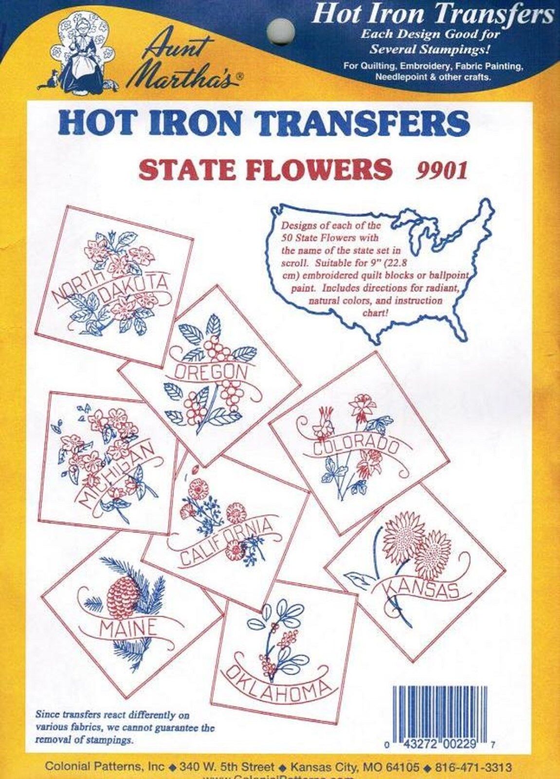 U.S. State Flower Aunt Martha's Hot Iron Embroidery Quilt Transfer ... U.S. State Flower Aunt Martha's Hot Iron Embroidery Quilt Transfer ...