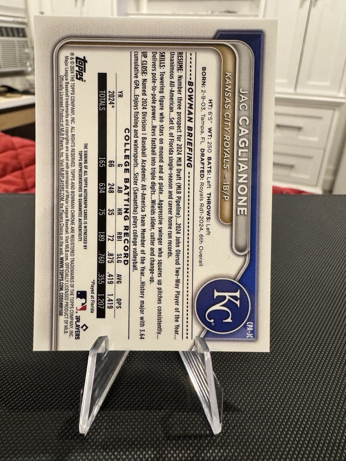 日本代購代標第一品牌【樂淘letao】－Jac Caglianone 2024 Bowman Draft 1st On Card Auto Kansas City Royals 海外 即決