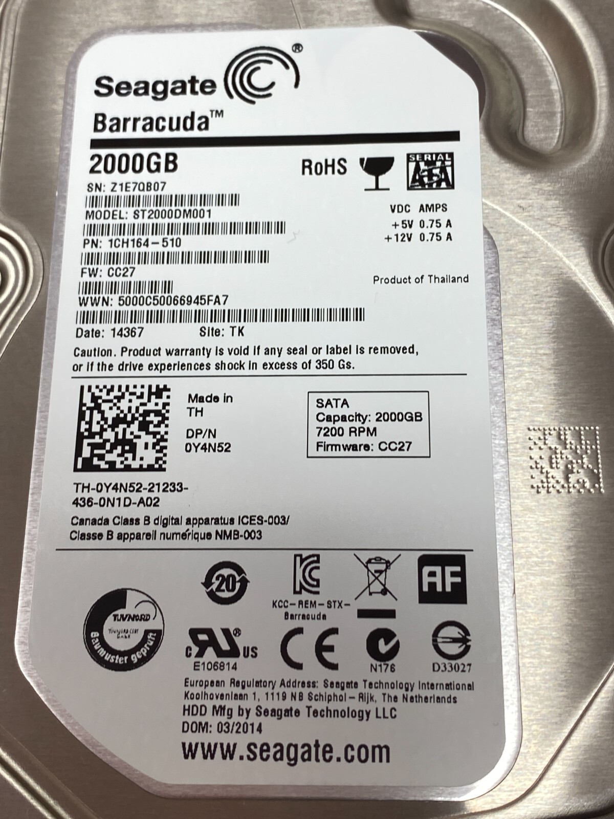 Yahoo!オークション - 2 x SEAGATE BARRACUDA ST2000DM001 2TB 3.5&quo...