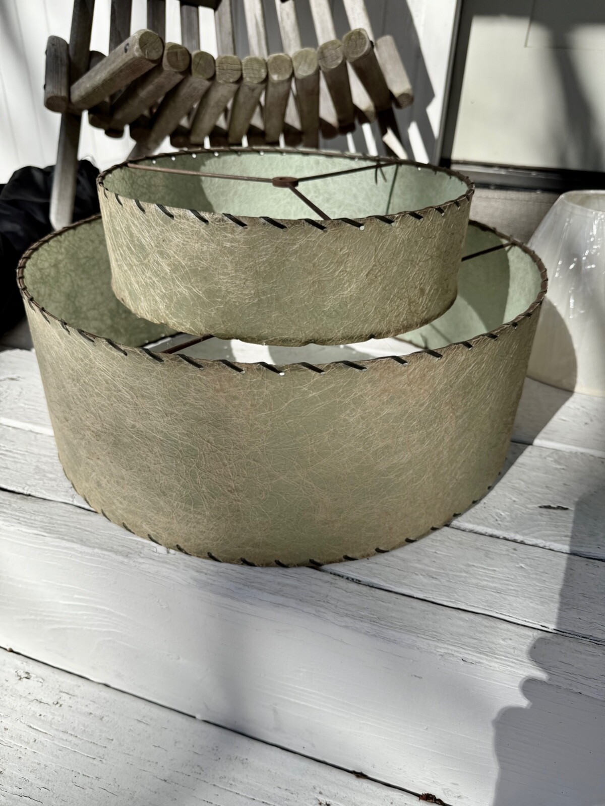 日本代購代標第一品牌【樂淘letao】－Vintage Mid-Century Modern Fiberglass Two Tier Golden Lamp Shade 14" x 7. 5 ...