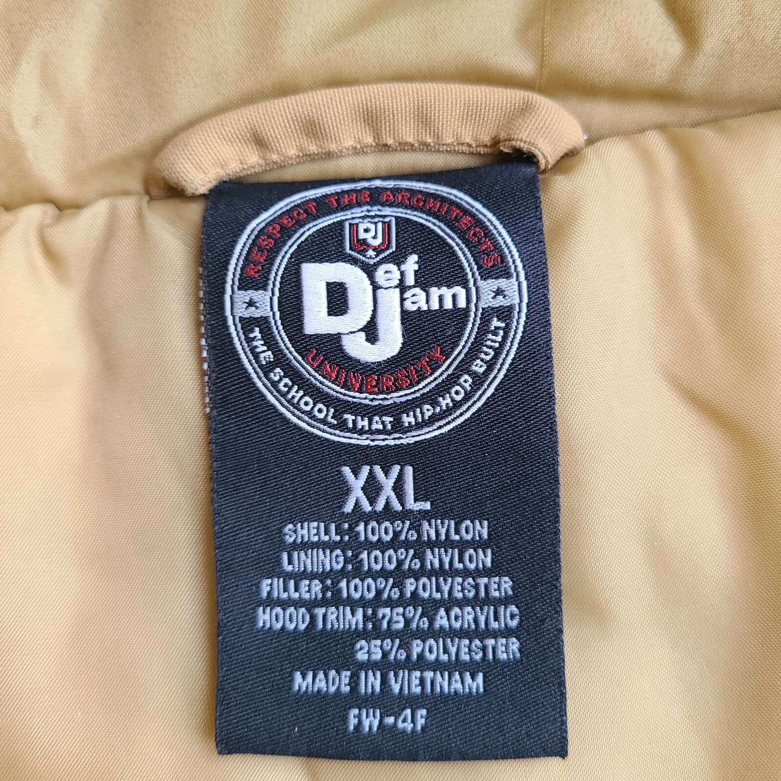 日本代購代標第一品牌【樂淘letao】－Def Jam University Puffer Jacket Khaki Embroidered Street Coat Size XXL Fur ...