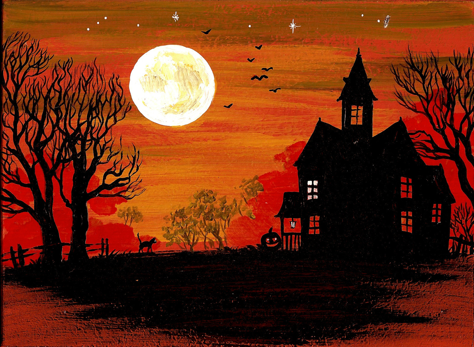 ACEO HALLOWEEN PRINT OF PAINTING RYTA BLACK CAT FOLK ART HAUNTED HOUSE ... ACEO HALLOWEEN PRINT OF PAINTING RYTA BLACK CAT FOLK ART HAUNTED HOUSE ...
