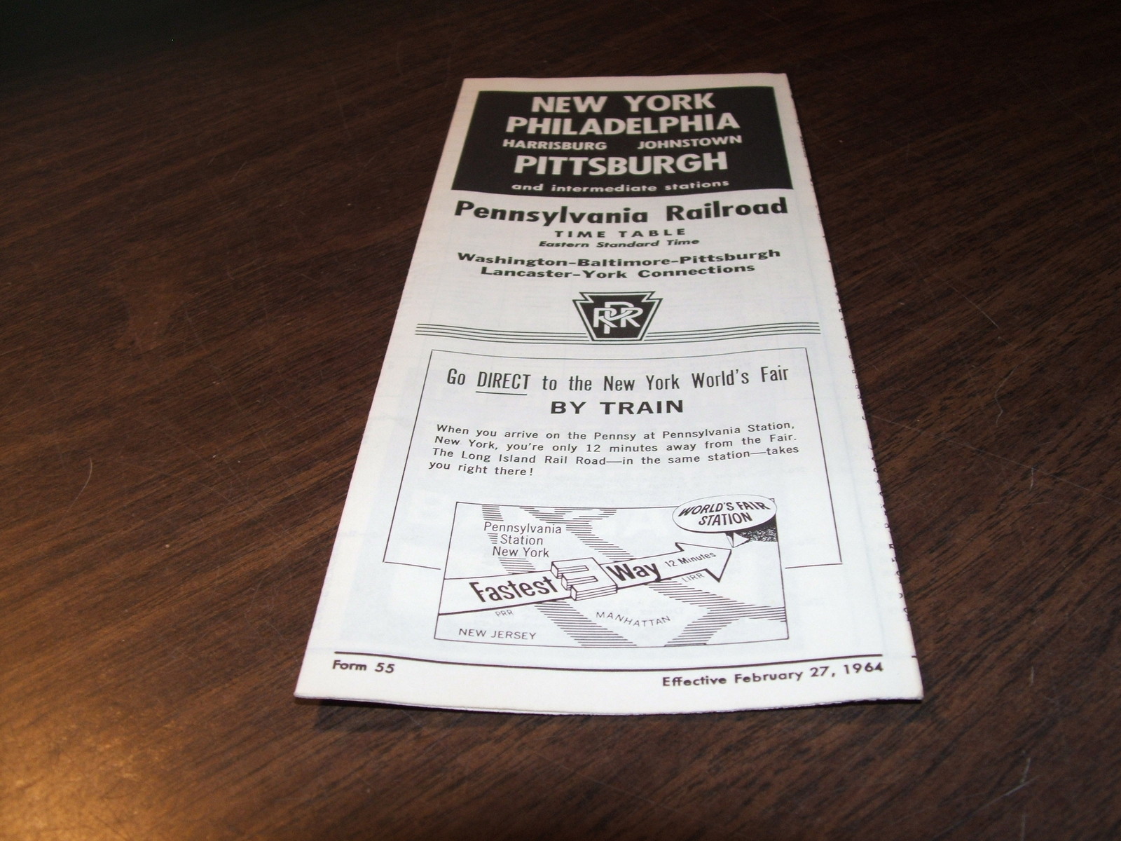 FEBRUARY 1964 PRR PENNSYLVANIA RAILROAD FORM 55 PHL-PIT PUBLIC ...