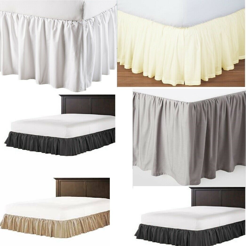 Solid Cotton Dust Ruffle Split Corner Bed Skirt, US Bed Size