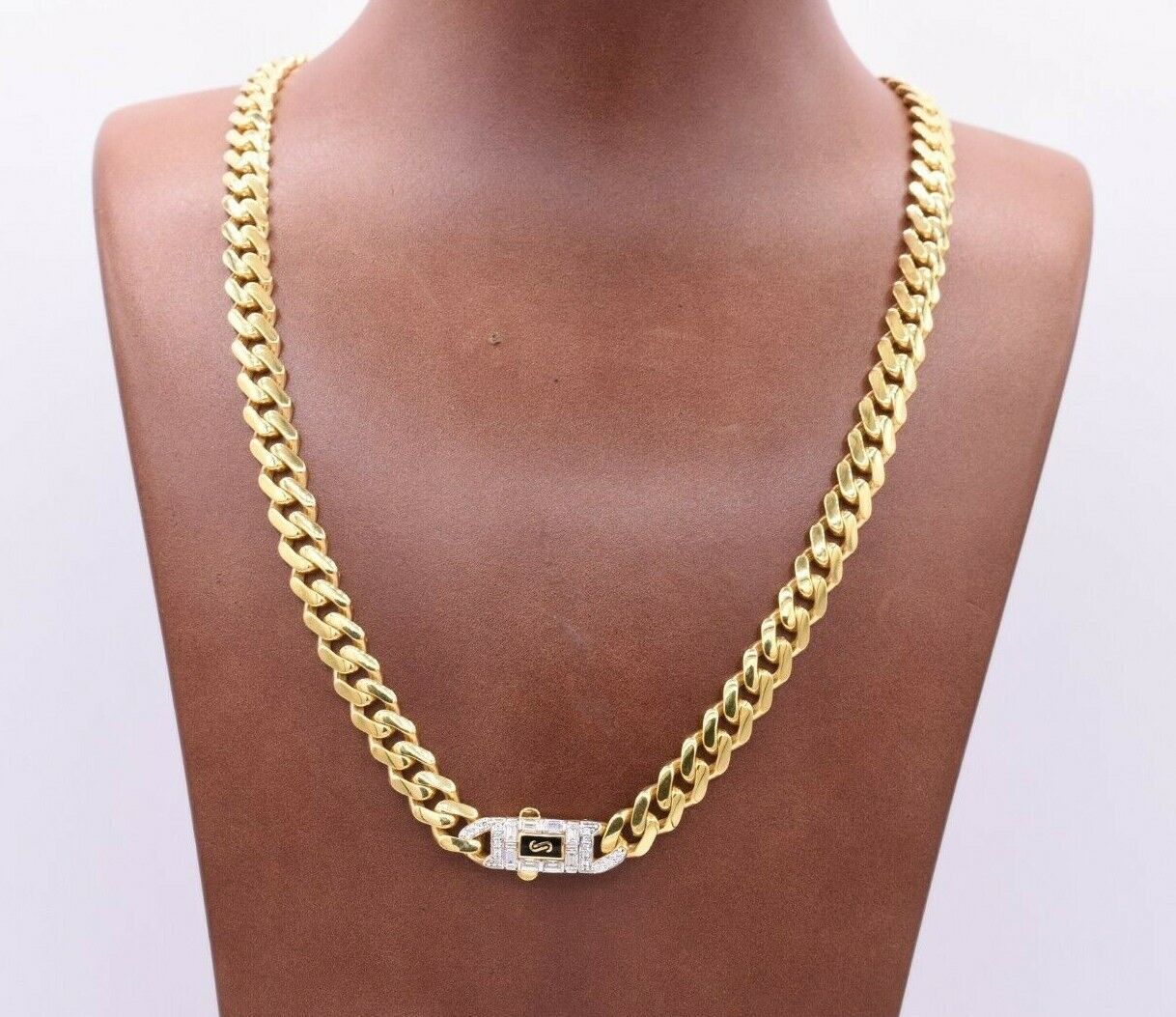 7.5mm Miami Cuban Link Monaco Chain Necklace Baguette Lock Real 10K ... 7.5mm Miami Cuban Link Monaco Chain Necklace Baguette Lock Real 10K ...
