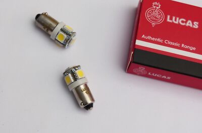 Lucas 12V Pair Clear / White LED BA9s Bulbs for Pilot & Warning Lamps ...