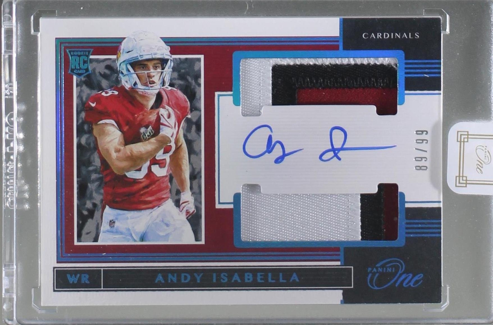 2019 Panini One - Rookie Dual Patch Autographs Blue #34 Andy Isabella ...