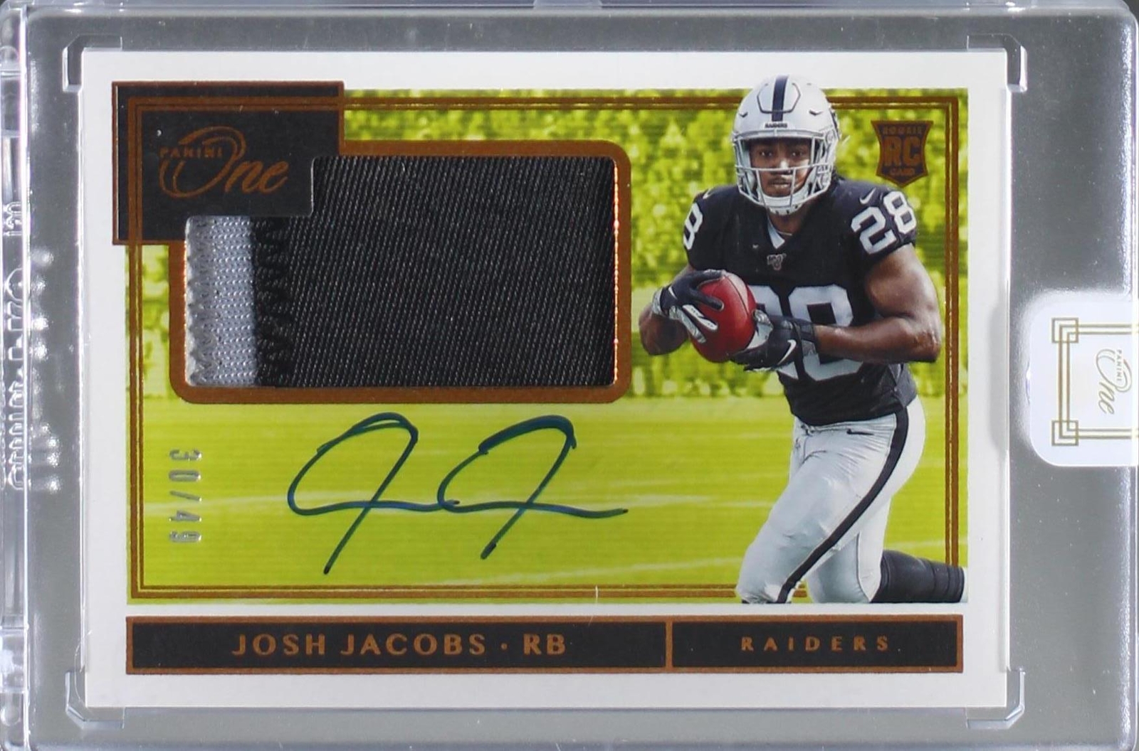 2019 Panini One - Rookie Patch Autographs Bronze #5 Josh Jacobs /49 (AU ...