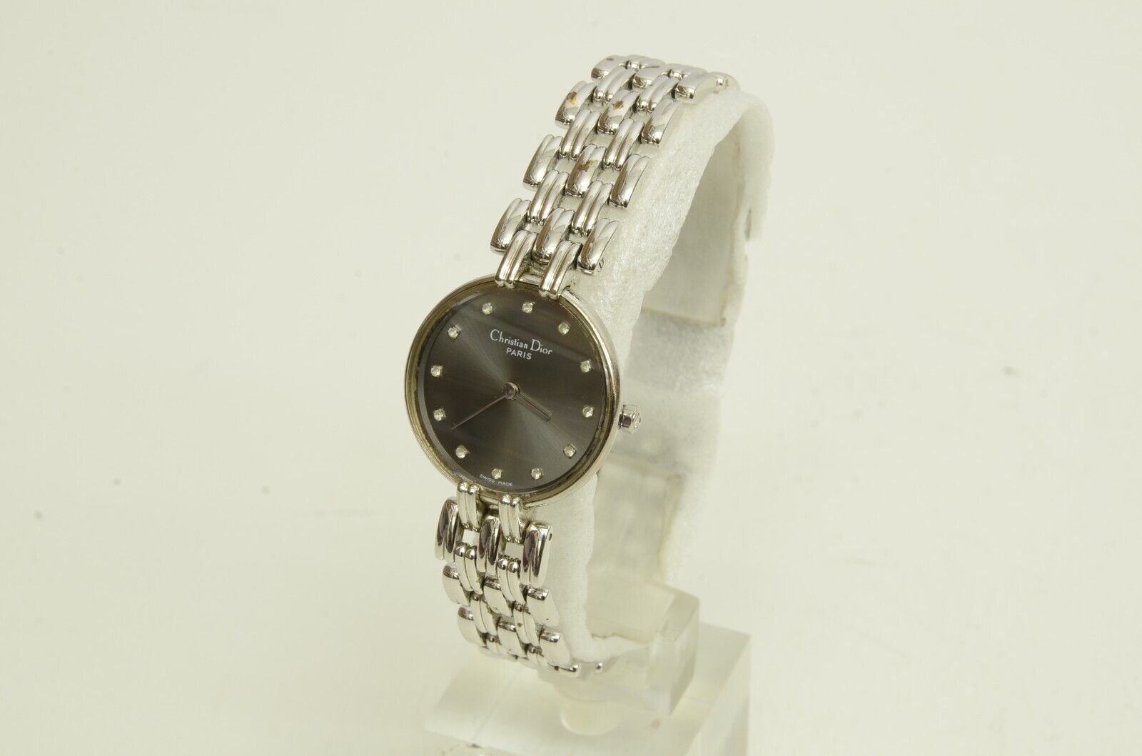 Authentic Christian Dior SS 23mm Watch Round Rhinestone Hour Authentic Christian Dior SS 23mm Watch Round Rhinestone Hour