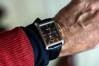 Casio MTP-M105L-1A Black Analog Moon Phase Rectangle Leather Casual ...