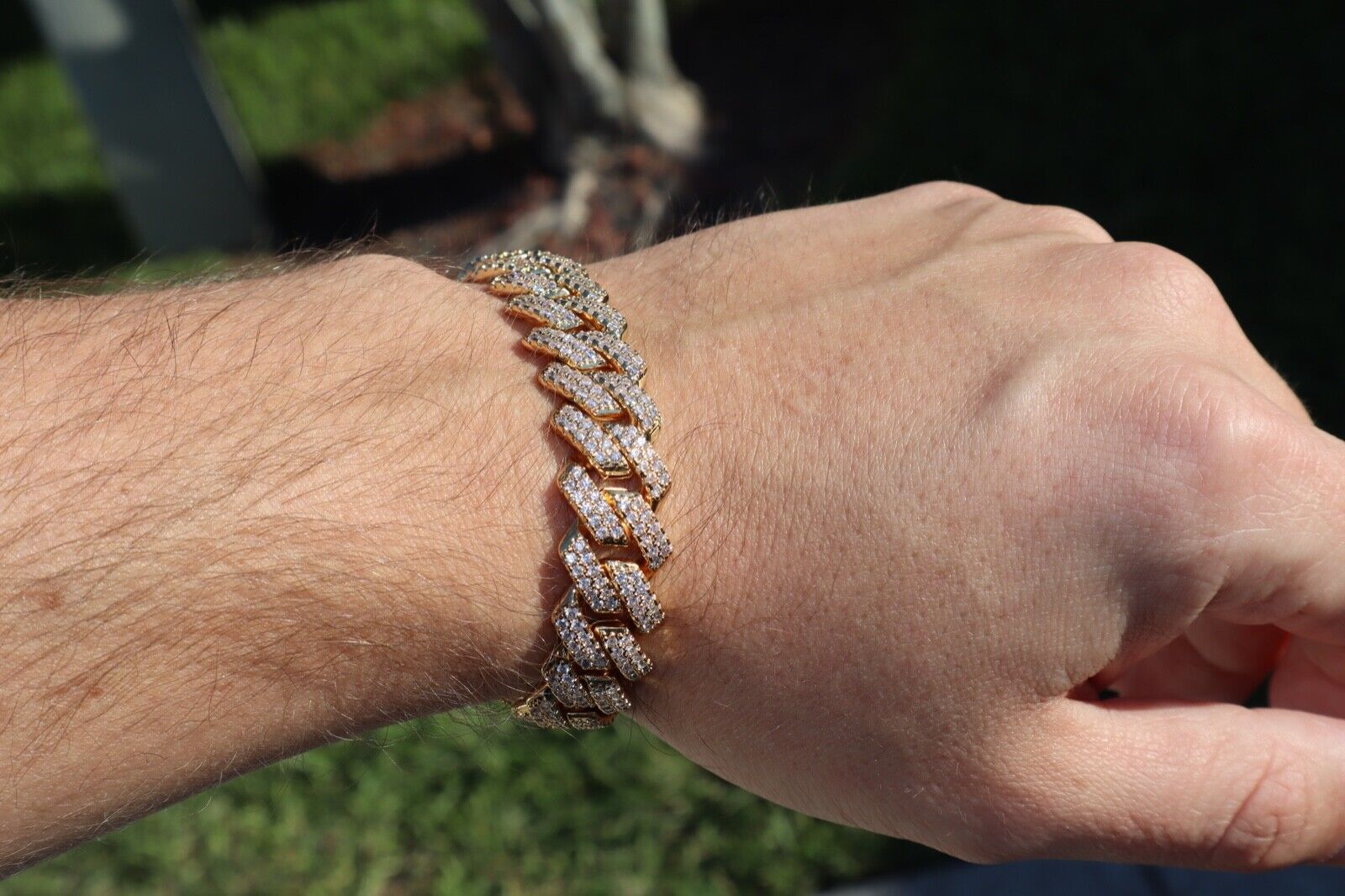 18k Yellow Gold Miami Cuban Bracelet Prong 7 8 inch Iced 18k Yellow Gold Miami Cuban Bracelet Prong 7 8 inch Iced