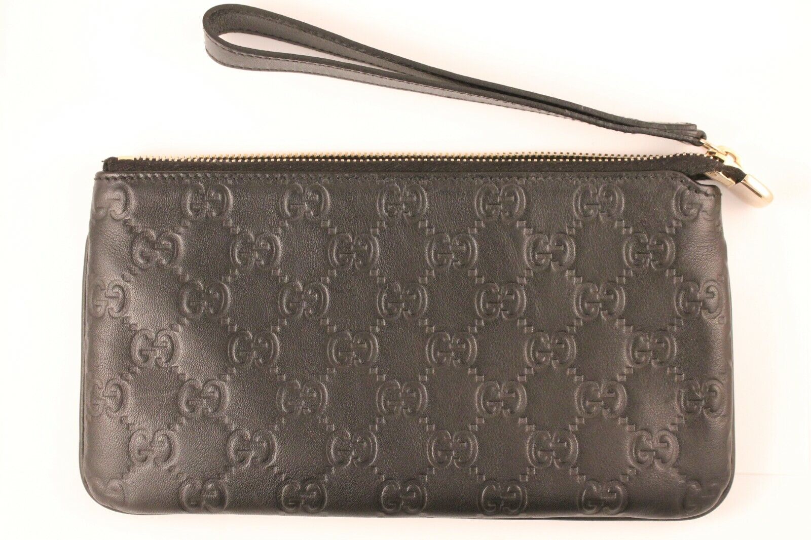 VTG Gucci Black Embossed Leather GG Zip Wristlet Clutch VTG Gucci Black Embossed Leather GG Zip Wristlet Clutch