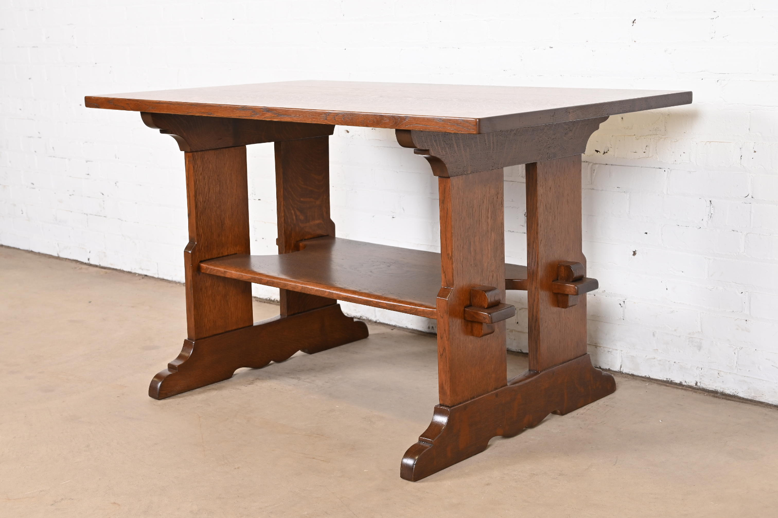 Gustav Stickley Mission Oak Arts Crafts Trestle Library Table or Writing Desk eBay