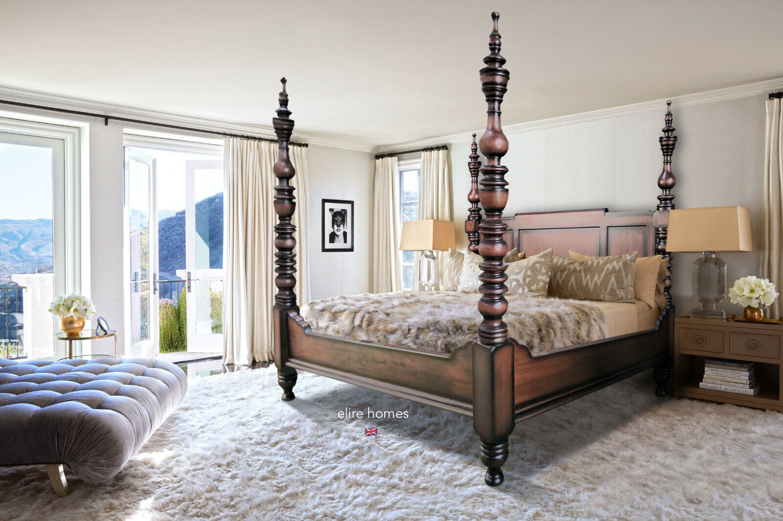 UK STOCK 6 Dark Mahogany Dutch Style Designer Four Poster canopy tester Bed eBay
