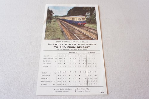 1953 Great Northern Ireland Railway Board Handbill Timetable Irish ...