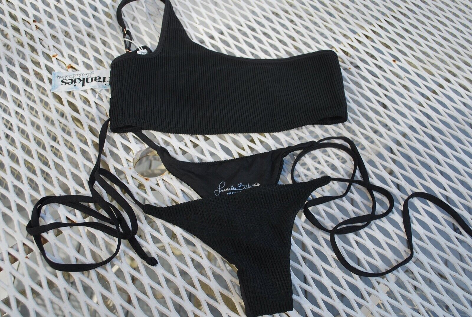 NWT Frankies Bikinis Bathing Suit Set Ribbed Black Small NWT Frankies Bikinis Bathing Suit Set Ribbed Black Small