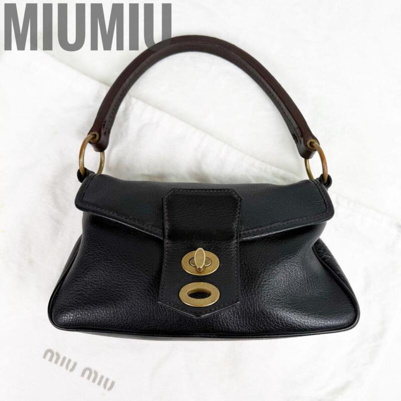 MIU MIU Archive Turn Lock One Shoulder Bag Black Leather W MIU MIU Archive Turn Lock One Shoulder Bag Black Leather W