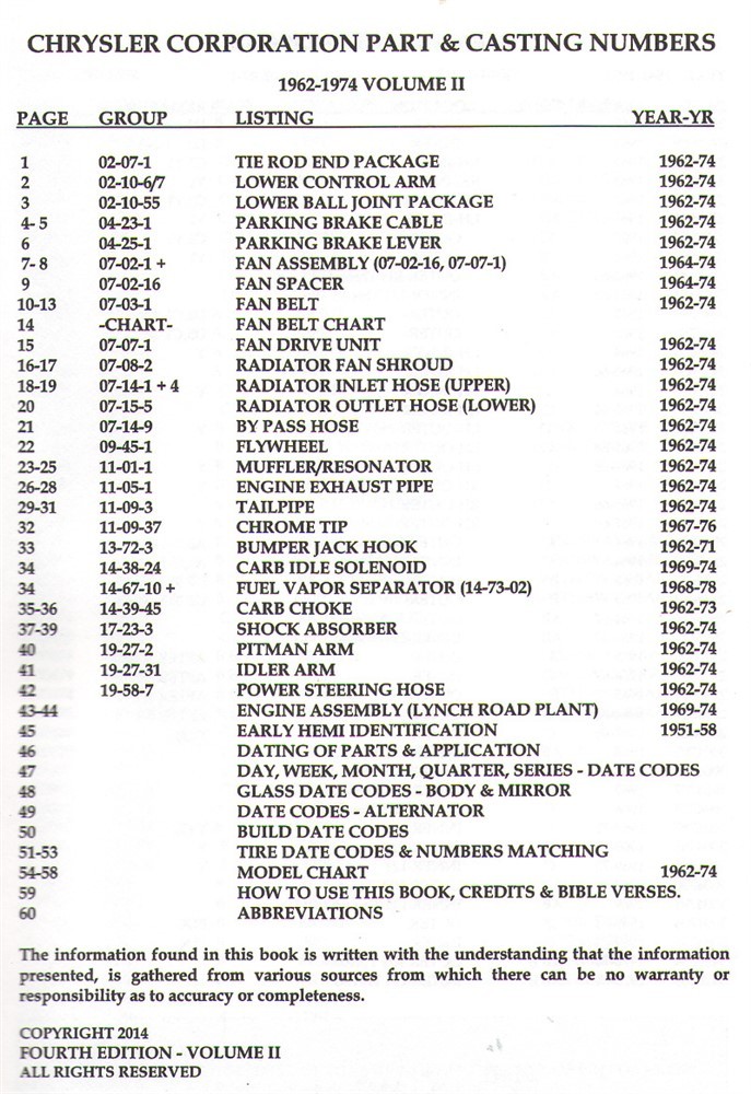 Sell Mopar Casting Number & Part Number ID Book Volume #2 - Galen ...