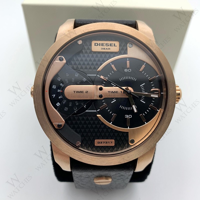 Diesel DZ7317 Mini Daddy Rose Gold Case Black Leather Strap Analog Men ...