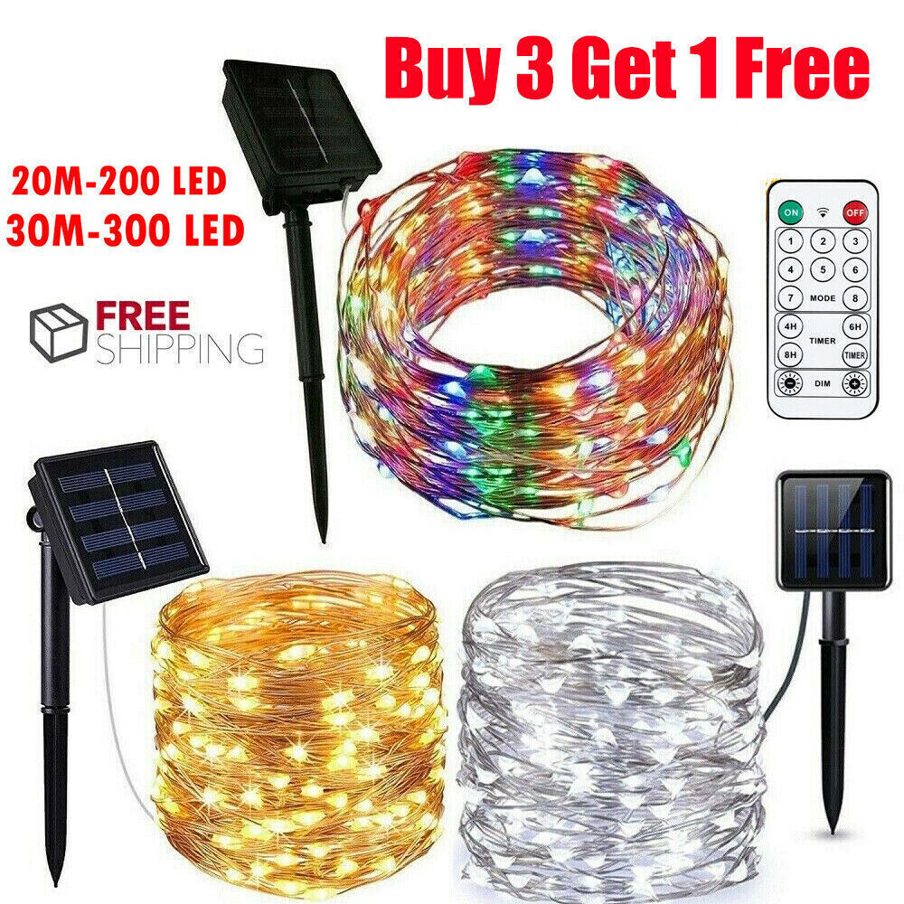 Us | Outdoor Solar Panel String Fairy Light Remote Timer Twinkle Lights