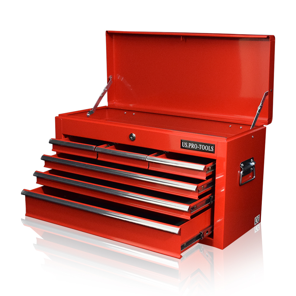 164 US PRO TOOLS RED STEEL MECHANICS 6 DRAWERS TOOL STORAGE CHEST BOX ...