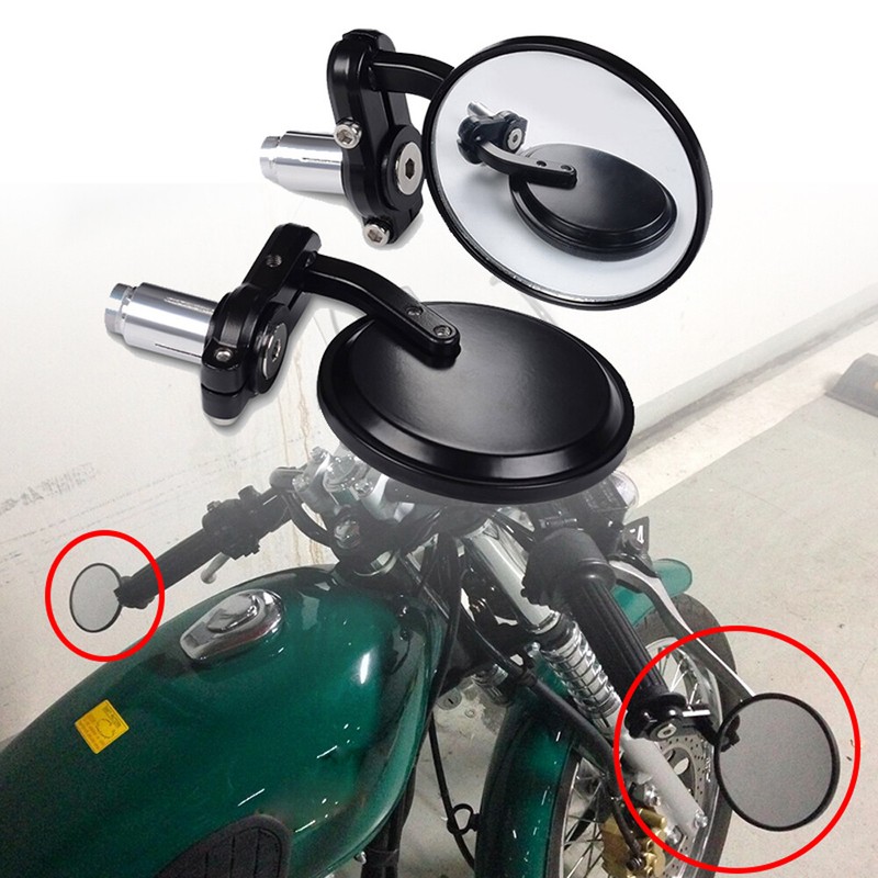 Universal Motorcycle Round Handle Bar End Side Mirrors For Honda Suzuki ...