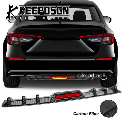 CARBON FIBER Rear Bumper Diffuser w/ LED Brake Light for Honda Civic ...