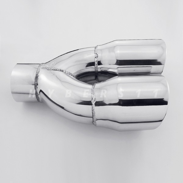 1Pair 3" In Dual 4" Out 11.8 Long Quad Double Wall Stainless Steel ...