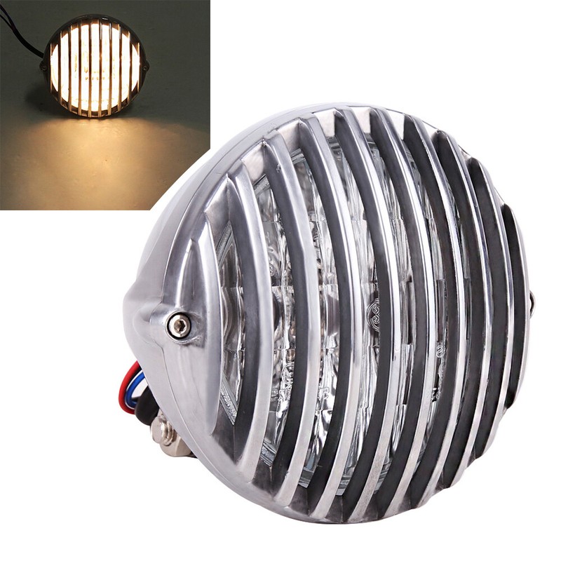 Motorcycle Chrome Front Round Finned Grill Headlight For Harley Bobber ...