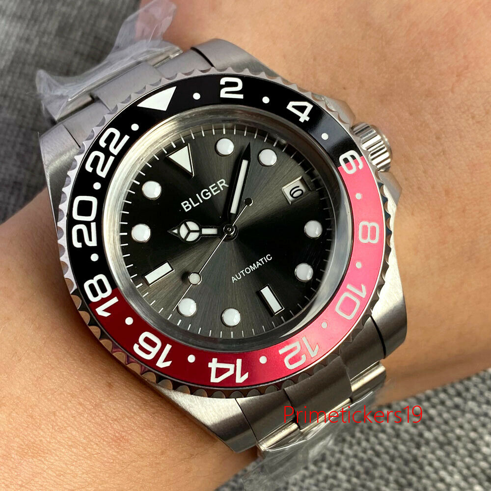 Pre-owned Bliger 43mm Grey Sunburst Dial Pt5000 Nh35 Mineral Glass ...