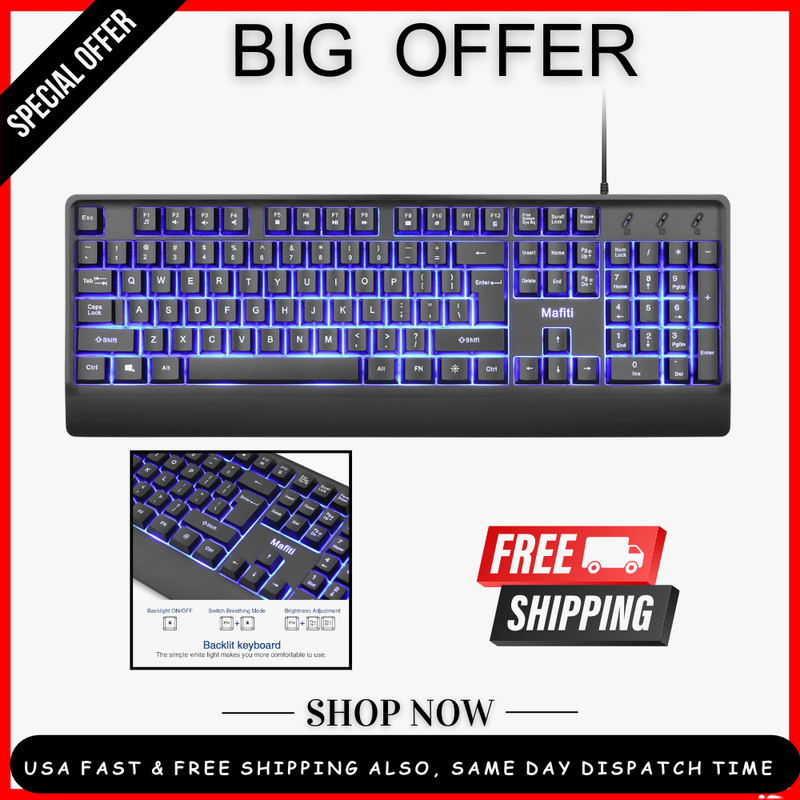 Led Lighted White | Large Print Letters Computer Keyboard