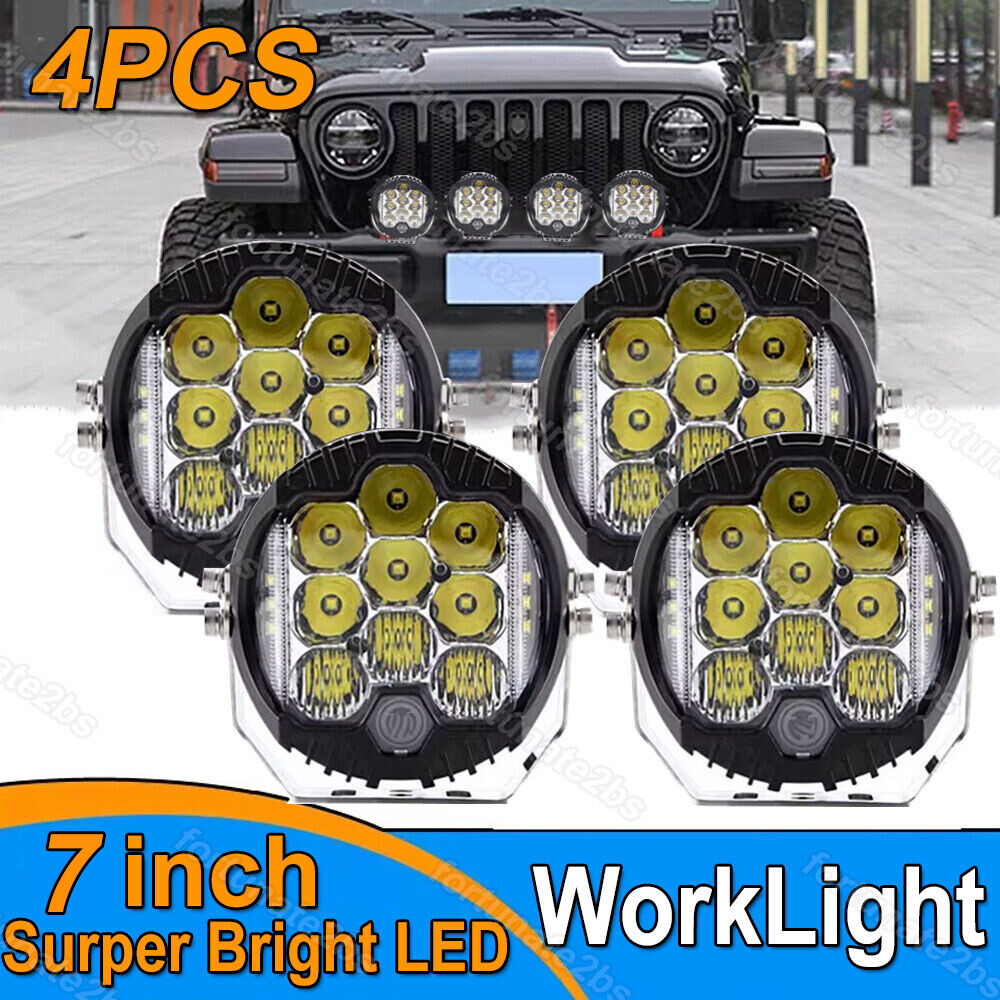 7" inch LED Work Light 4PCS Pods Spot Flood Combo Fog Lamp Offroad ...