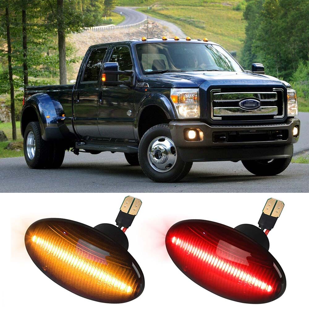Amber/RED Fender LED Side Marker Lights Smoke For Ford F350 F450 F550 ...