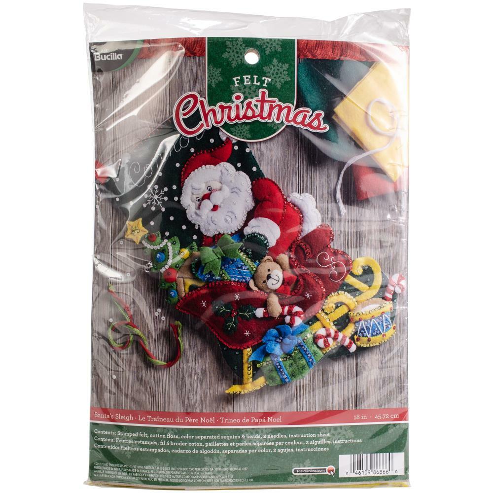 Bucilla Felt Applique Christmas Stocking Kit SANTA'S SLEIGH Bucilla Felt Applique Christmas Stocking Kit SANTA'S SLEIGH