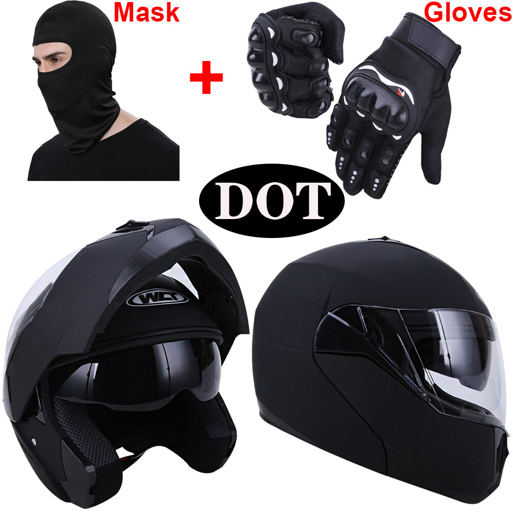 New LED Light Helmet Flip Up Full Face Dual Visor Racing DOT Motorcycle ...
