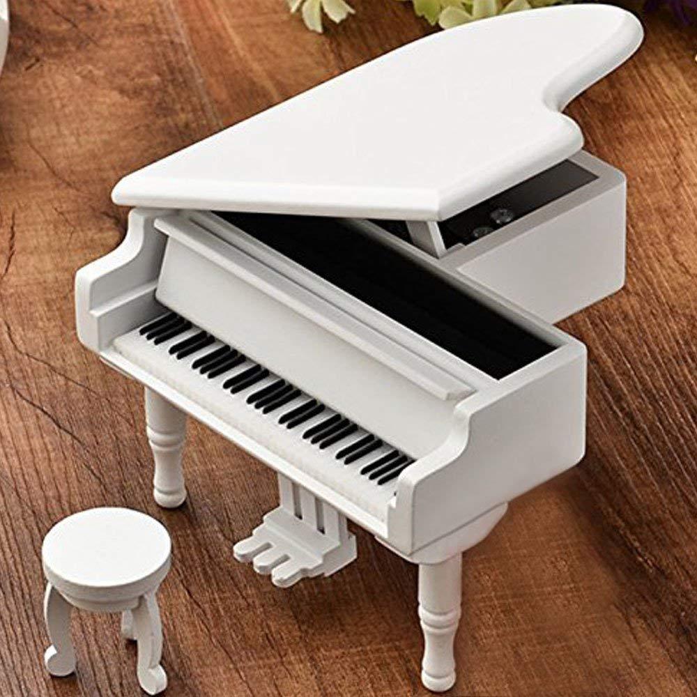 Sky Mini Cute Wood Piano Music Box with Delicate Bench White Color | eBay