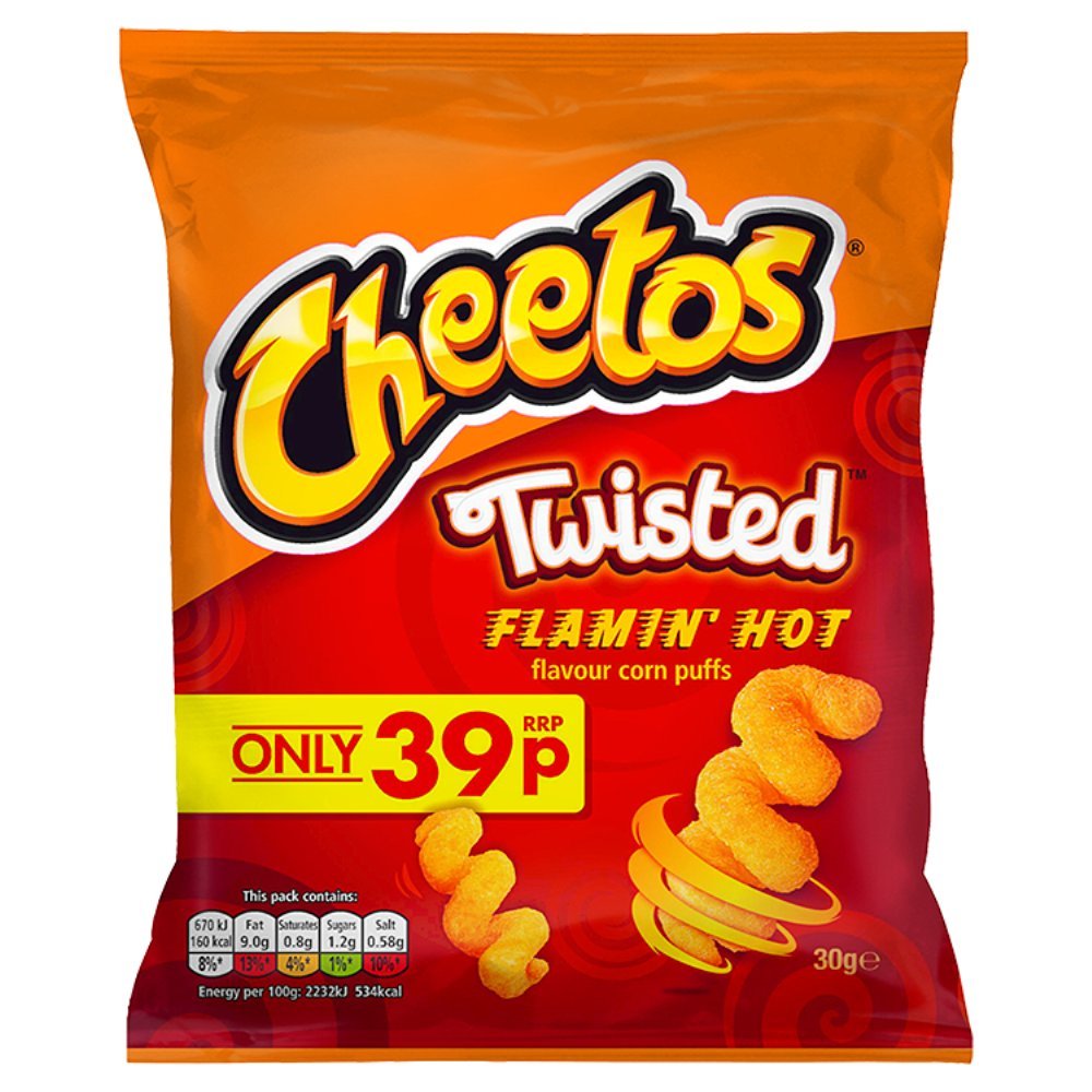 Full Box of 30 Cheetos Flamin' Hot Flavour Corn Snacks 30g Bags Only £ ...