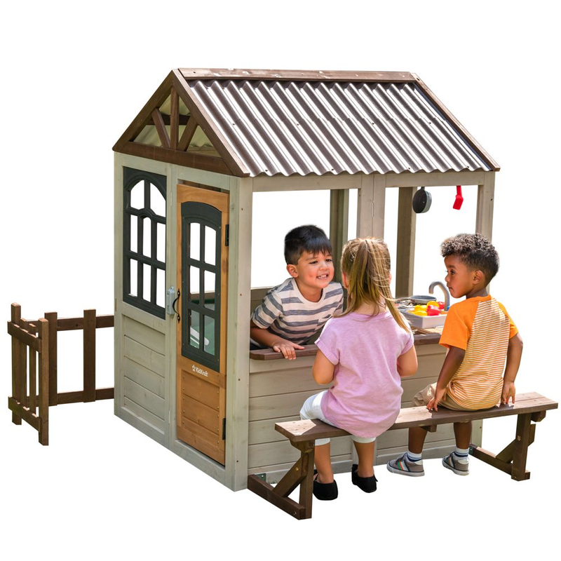 Pioneer Cottage Wooden Outdoor Playhouse with Doorbell