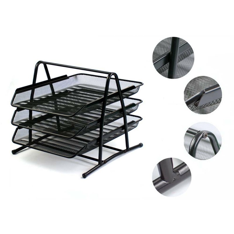 Office Filing Trays Holder A4 Document Paper Wire Mesh Storage 3 Tiers ...