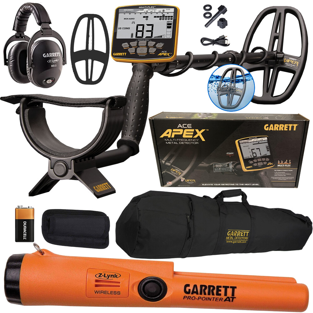 Garrett APEX Multi-Frequency Metal Detector, Headphones Pro-Pointer AT,