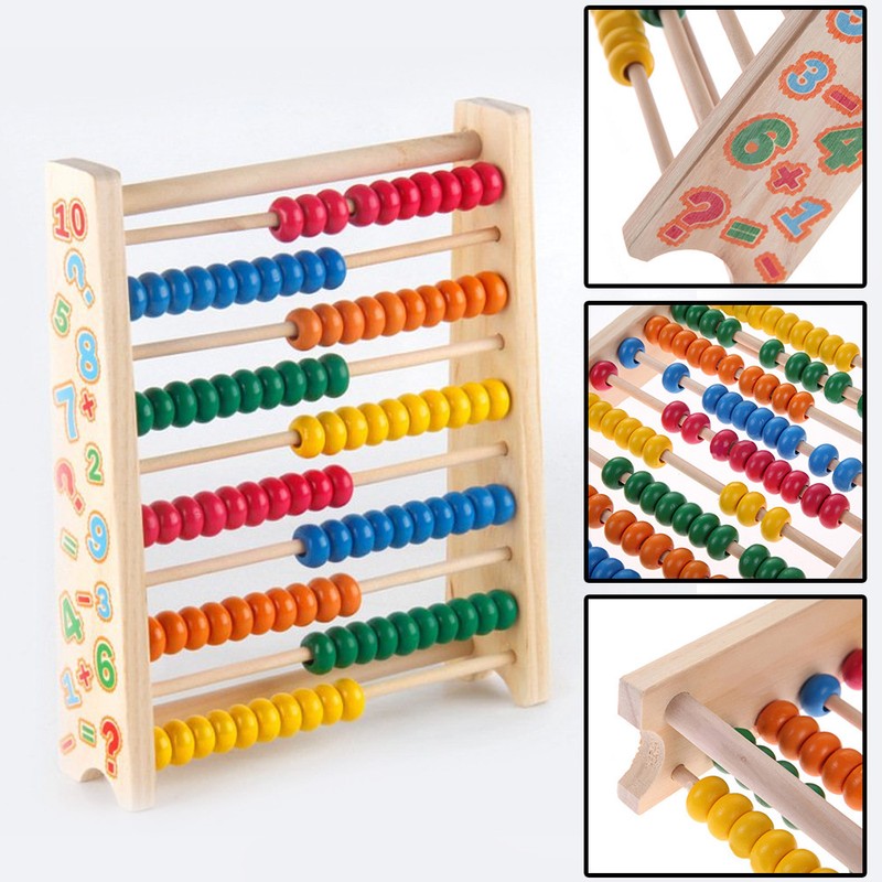 20cm Wooden Bead Abacus Counting Frame Childrens Kids Educational Maths ...