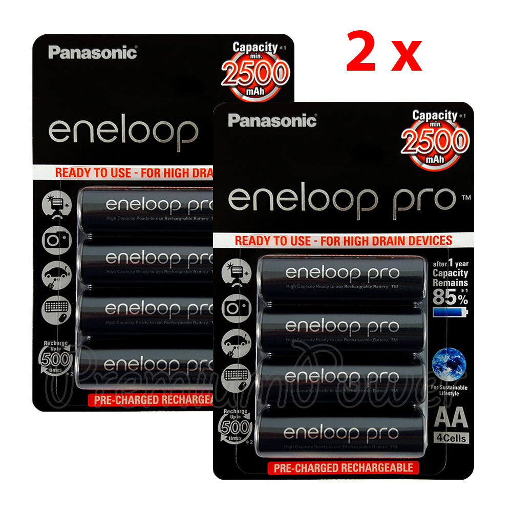 8x Panasonic Eneloop Pro Aa Hr06 2500mah Nimh Rechargeable Battery