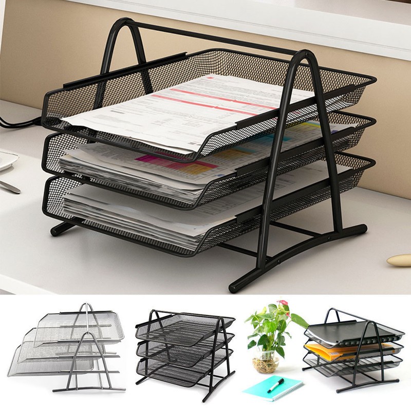 Filing Trays Holder A4 Document Letter Metal Wire Mesh Storage 3 Tiers ...